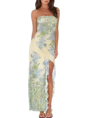 TIGER MIST Floral Strapless Mesh Maxi Dress - Paisley Tapestry