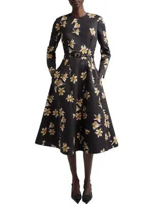 EMILIA WICKSTEAD Uccelina Festive Lillies Fit & Flare Midi Dress