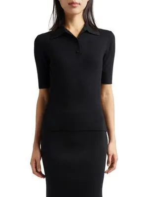 JIL SANDER Ribbed Merino Wool Polo - Black