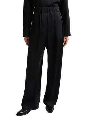 JIL SANDER Pleated Satin Wide Leg Pants - Black