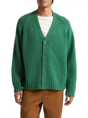 THE ELDER STATESMAN Oak Cashmere V-neck Cardigan - Fern