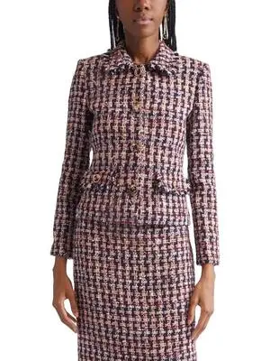 St. John Fringe Houndstooth Tweed Jacket - Bordeaux Ecru Multi