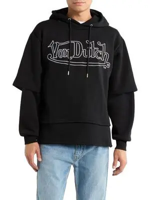 VON DUTCH Layered Fleece Pullover Hoodie - Jet Black