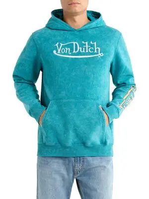 VON DUTCH Embroidered Fleece Graphic Hoodie - Ocean Depth Mineral Wash