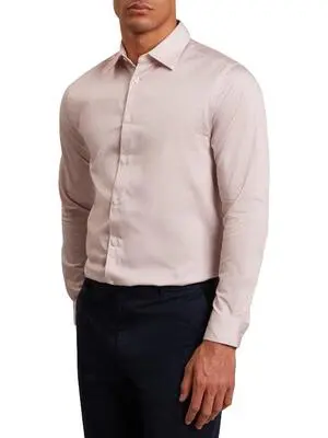 Ted Baker London Olweno Slim Fit Microprint Stretch Cotton Button-up Shirt - Light Pink