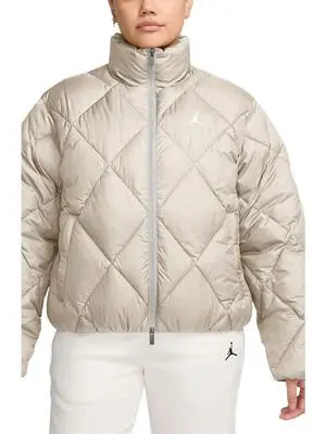 JORDAN Quilted Puffer Jacket - Light Ore Wood Brown/white