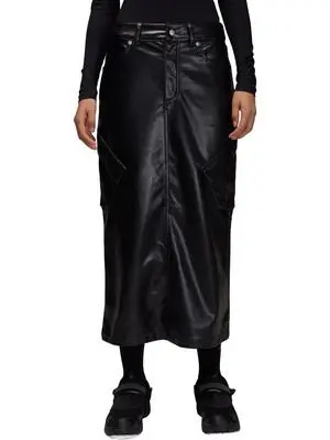 JORDAN Faux Leather Midi Skirt - Black