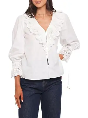 PETAL & PUP Eyelet Trim Cotton Top - White Embroidery