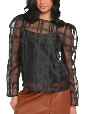 PETAL & PUP Peony Sheer Long Sleeve Shirt - Black