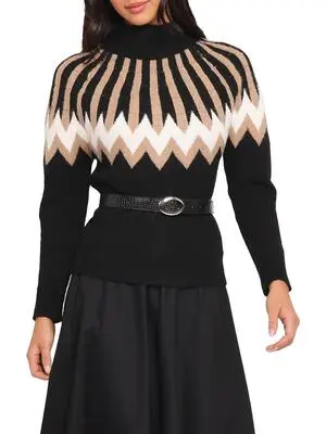 PETAL & PUP Donner Fair Isle Mock Neck Sweater - Black