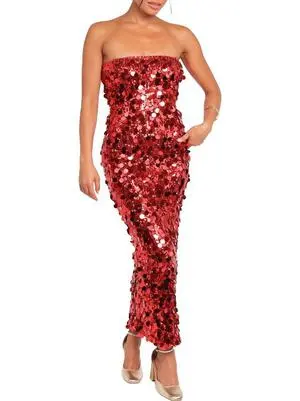 PETAL & PUP Karlie Sequin & Paillette Strapless Maxi Dress - Red