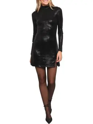 PETAL & PUP Metallic Long Sleeve Mini Dress - Black