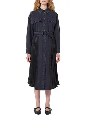 Max Mara Citrato Long Sleeve Mixed Media Denim Shirt Dress - Black