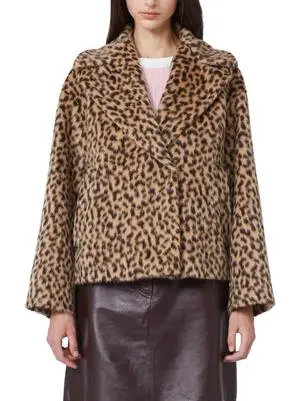 Max Mara Cheetah Print Wool-blend Pea Coat - Camel