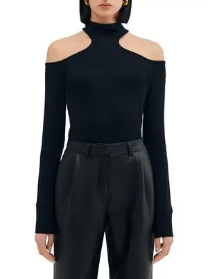 MARCELLA Teagan Cold Shoulder Long Sleeve Shirt - Black