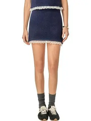 English Factory Scallop Knit Mini Skirt - Navy