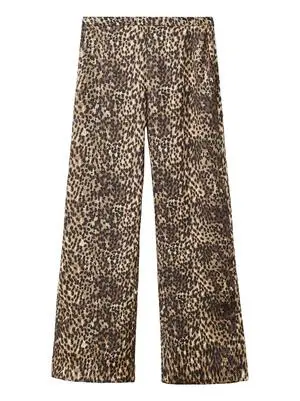 Mango Leopard Print Straight Leg Satin Pants - Brown