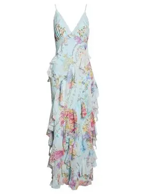 Camilla Floral Ruffle Silk Slipdress - Bazaar Blooms
