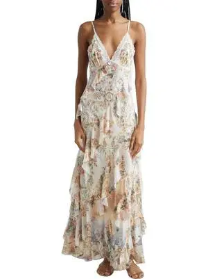 Camilla Floral Ruffle Silk Slipdress - Twilight In Istanbul