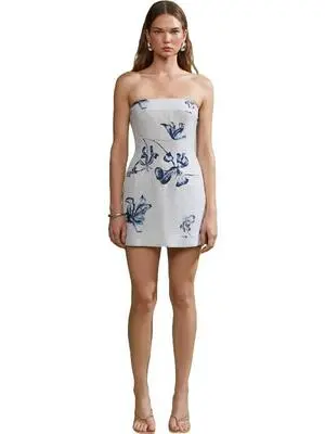 AMUR Orien Tunic Mini Dress - Ivory Cyanotype