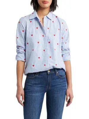 CASLON Embroidered Heart Button-Up Shirt