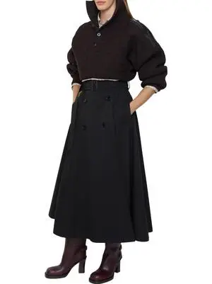 Burberry Gabardine Trench Midi Skirt - Black
