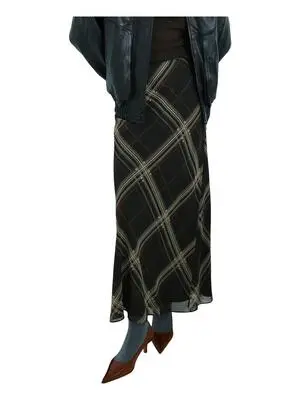 Mango Checked Maxi Skirt - Black
