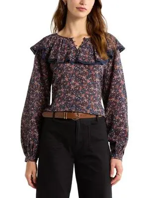 Treasure & Bond Ruffle Collar Blouse Navy Mallory Paisley
