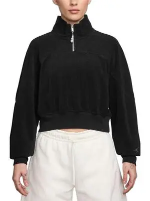 JORDAN Flight Fleece Quarter Zip Crop Sweatshirt - Black/black