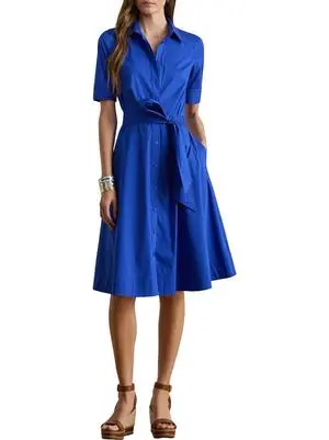 Ralph Lauren Finnbarr Belted Cotton-blend Shirtdress - Blue