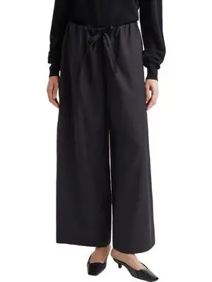 TOTEME Wide-leg Wool Drawstring Trousers - Black