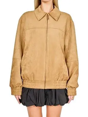 Endless Rose Faux Suede Jacket Camel