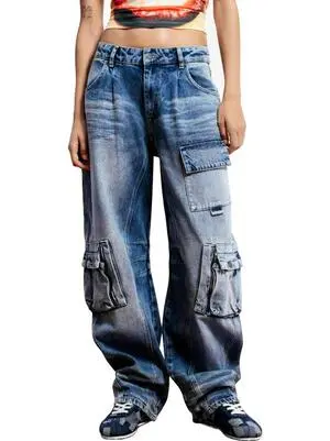 Desigual Wide-leg Cargo Jeans - Medium Blue
