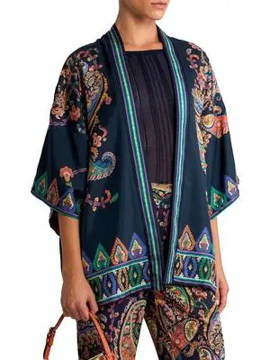 Etro Kesa Print Silk Twill Jacket - Printed Blue Base