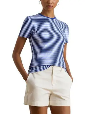 Ralph Lauren Stripe Cotton Ringer Neck T-shirt - Cruise Royal Blue/white