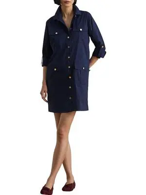 Ralph Lauren Cotton Blend Roll Tab Sleeve Shirtdress - Refined Navy Blue