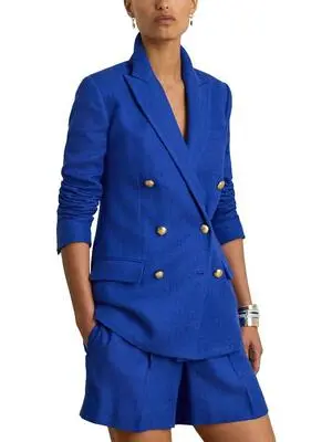 Ralph Lauren Ryen Houndstooth Cotton & Linen Blazer - Cruise Royal Blue