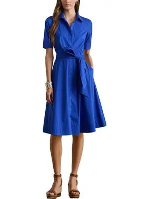 Ralph Lauren Finnbarr Belted Cotton-blend Shirt Dress - Cruise Royal Blue