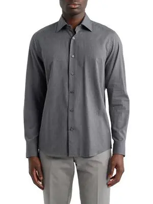 JACK VICTOR Leonard Cotton Button-up Shirt Charcoal