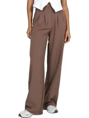 Princess Polly Archer Pleated High-waist Straight-leg Pants - Brown