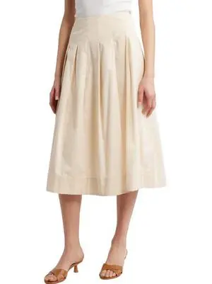 Caslon Stretch Cotton Poplin Midi Skirt - Beige Burnt