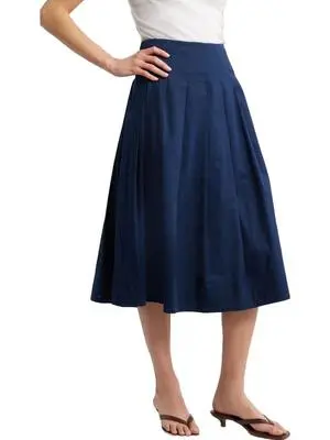 Caslon Stretch Cotton Poplin Midi Skirt - Navy Still