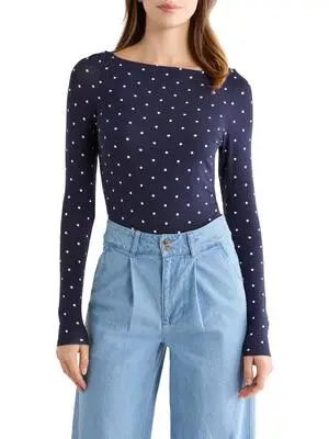 PACSUN Shaina Polka Dot Long Sleeve Top - White/navy