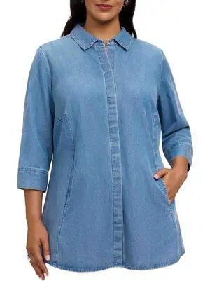 Foxcroft Cici Denim Tunic Shirt - Bleach Wash