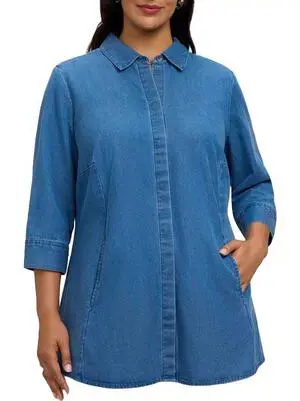 Foxcroft Cici Denim Tunic Shirt - Medium Wash