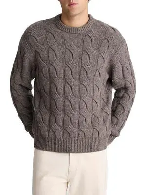 Madewell Crewneck Cable Knit Wool Blend Sweater - Heather Dark Driftwood