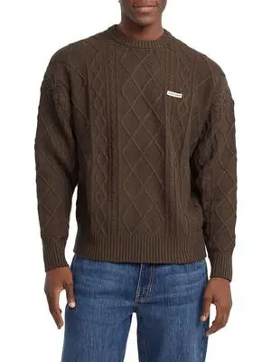 Guess Organic Cotton Blend Cable Knit Sweater - Dark Luxe Brown