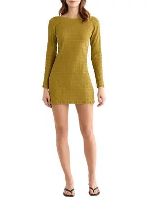 BILLABONG Dream Life Long Sleeve Pucker Knit Minidress - Moss