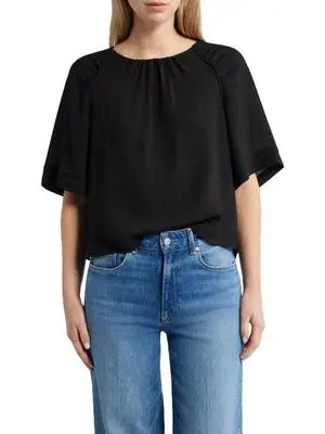 Wit & Wisdom Shirred Bell Sleeve Top - Black