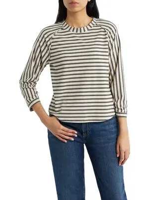 Wit & Wisdom Stripe Three Quarter Sleeve Top - Ecru/black